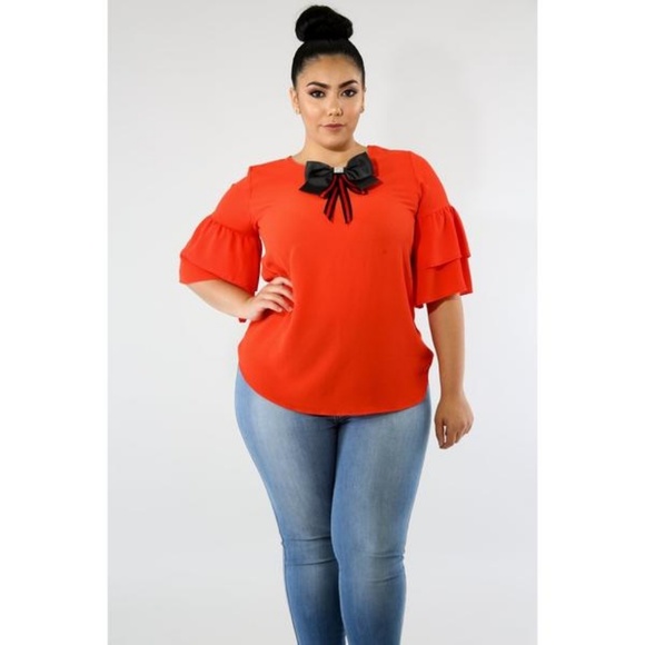 Tops | Plus Size Bow Tie Red Blouse | Poshmark
